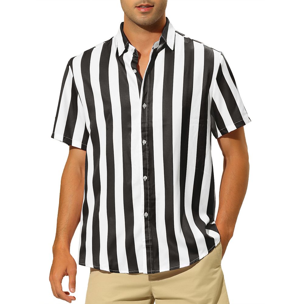 Striped Shirts for Men's Summer Regular Fit Short Sleeves Button Down ...