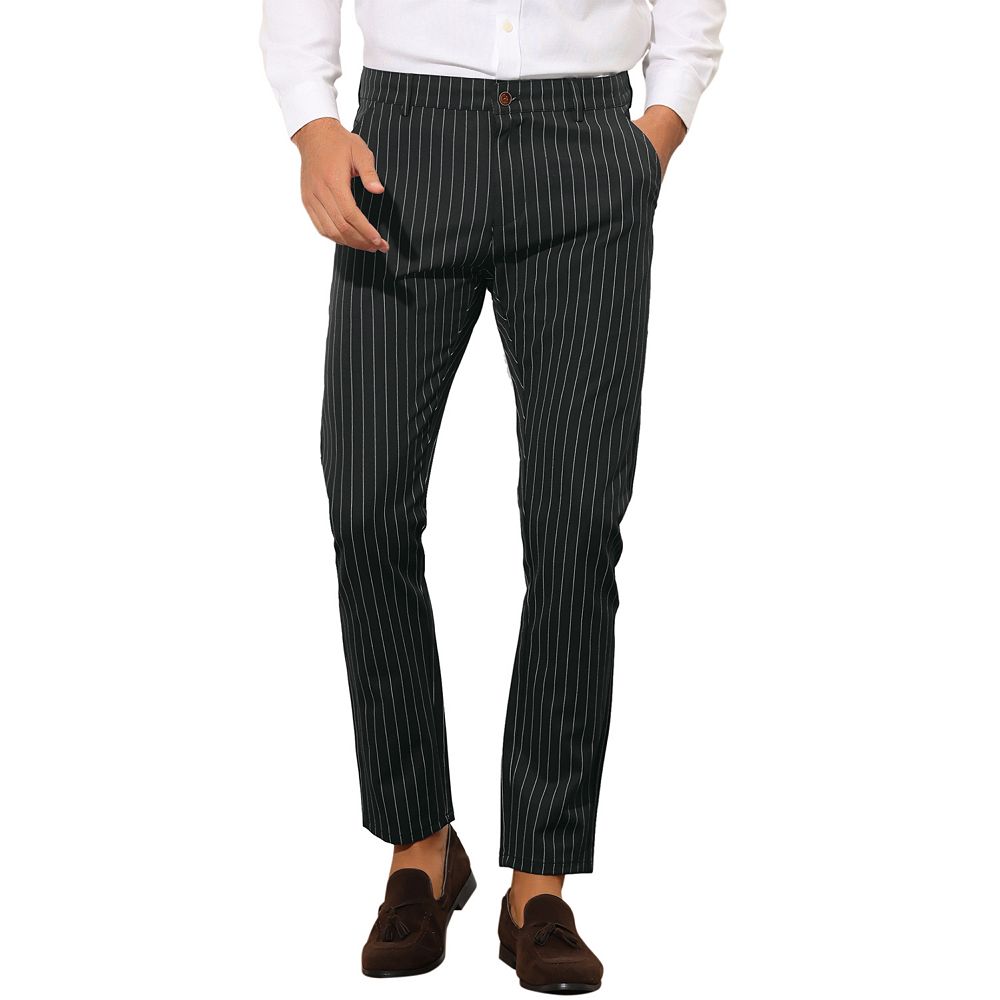 Striped Dress Pants for Men's Slim Fit Business Suit Trousers