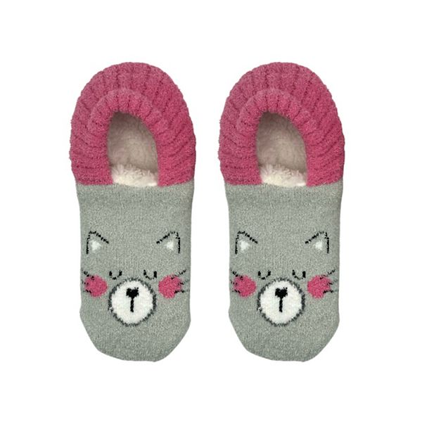 Girls Fuzzy Babba Kitty Flex Back Cozy Slipper Socks