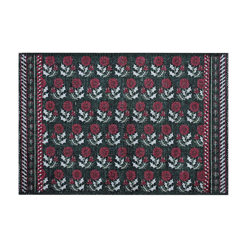 St. Nicholas Square® Holiday Botanical Stripe Washable Throw Rug