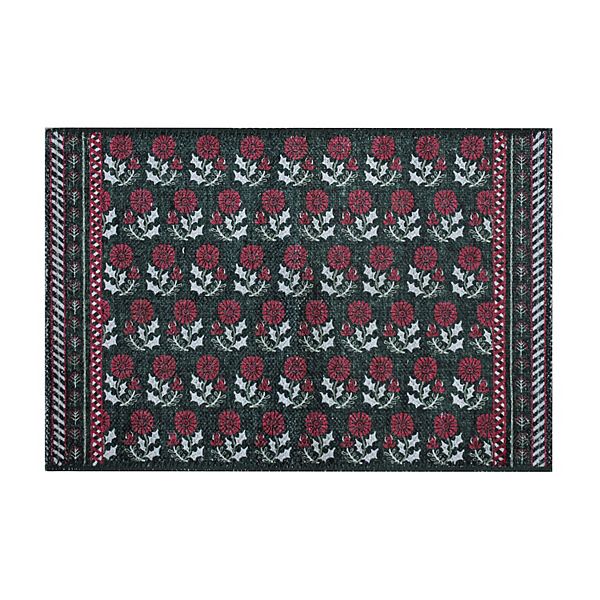St. Nicholas Square® Holiday Botanical Stripe Washable Throw Rug