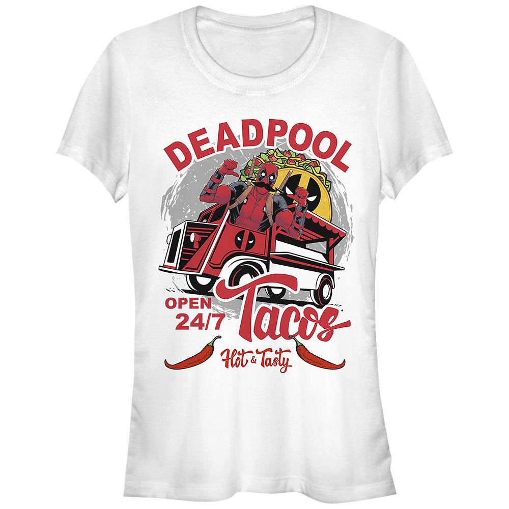 Juniors' Deadpool Tacos Truck Graphic Tee