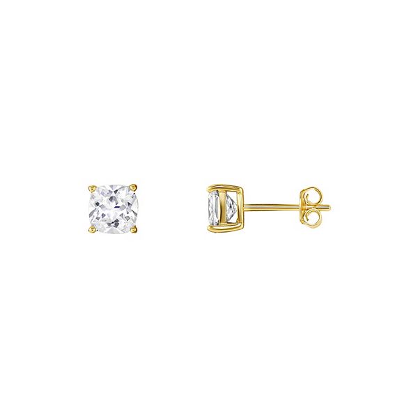 PRIMROSE 24k Gold over Sterling Silver Cushion Cut Cubic Zirconia Stud ...