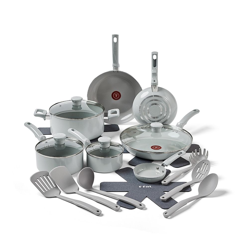 T-Fal Essentials 20-Piece Non-Stick Ceramic Pots & Pans Cookware Set