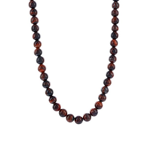Men's Metallo Steel Red Tiger Eye 8mm Bead Necklace