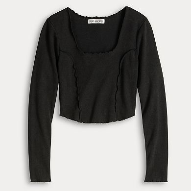 Juniors' madden girl Long Sleeve Squareneck Top