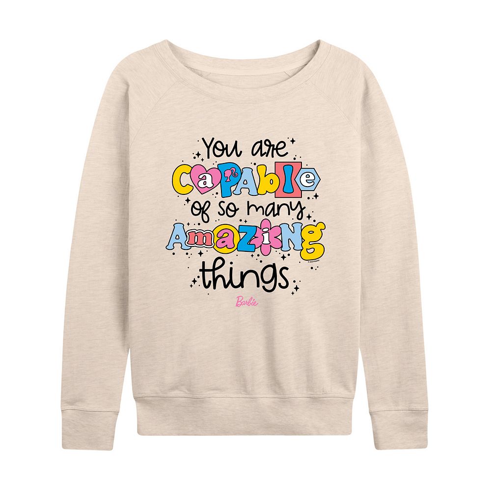 Women's Barbie® Capable So Many Things Graphic French Terry Long Sleeve Tee