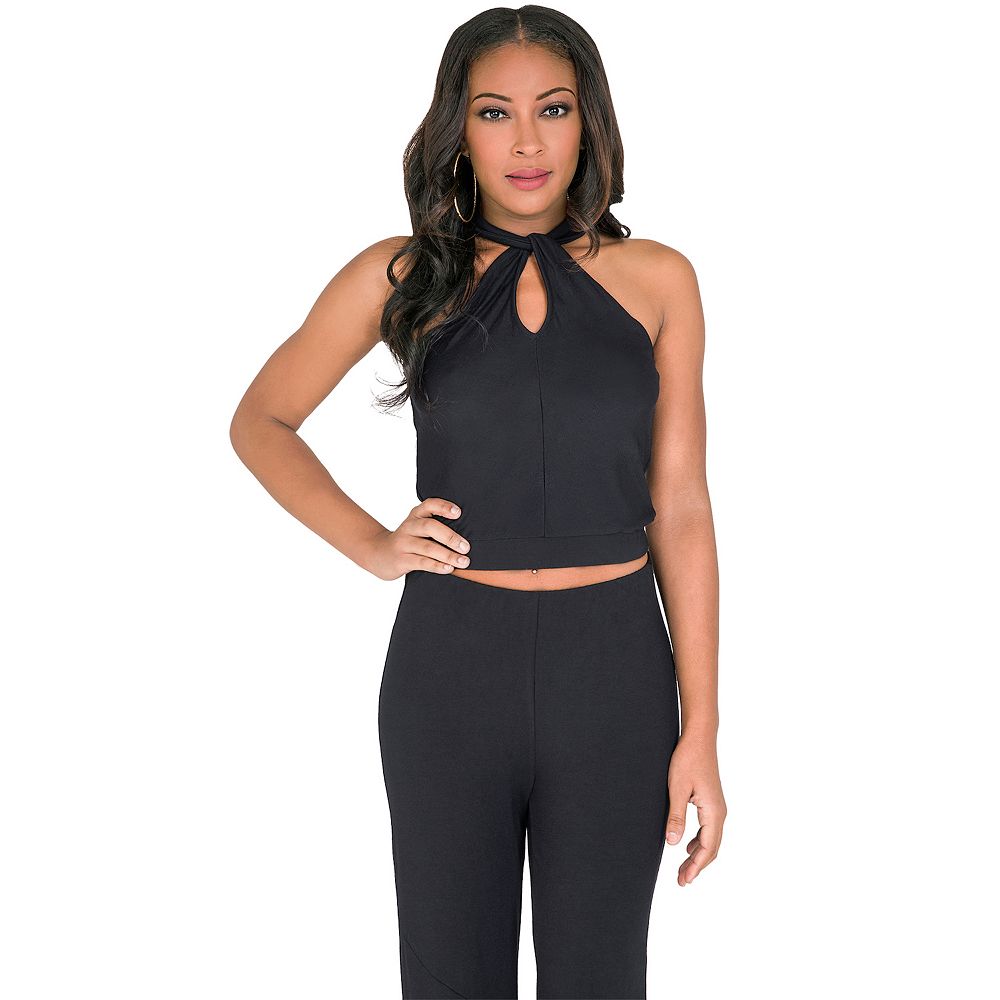 Curvy Women's Twist Neck Halter Top With Open Back