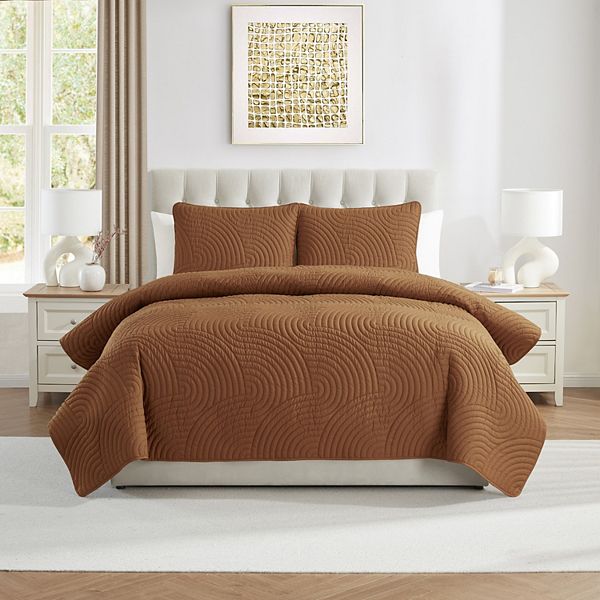 VCNY Home Sands 3 pc Curved Pinsonic Textured Quilt Set