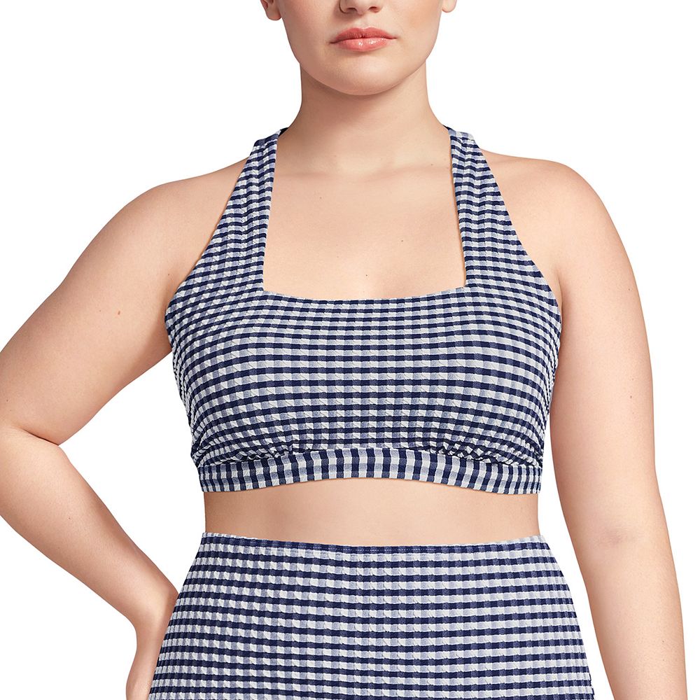 Plus Size Lands' End Gingham Print Square Halter Neck Bikini Swimsuit Top