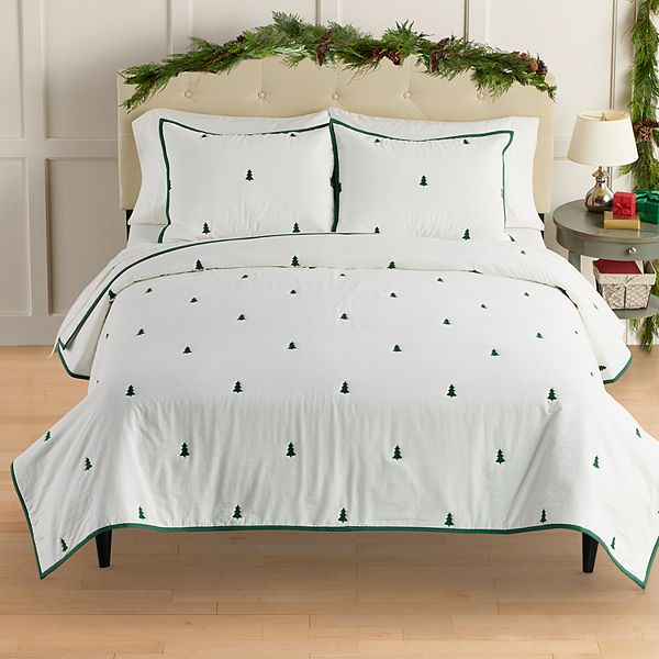 St. Nicholas Square® Embroidered Christmas Tree Quilt Set with Shams
