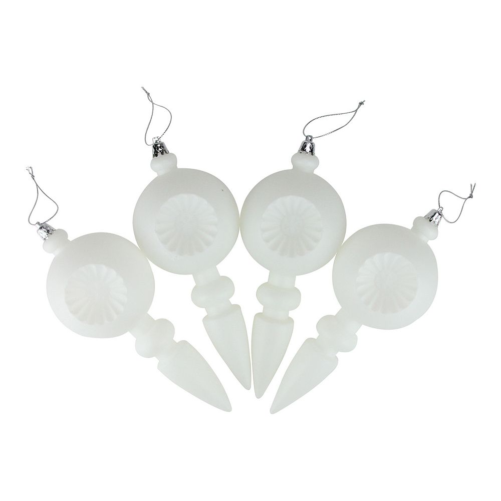 White Retro Reflector Shatterproof Matte Christmas Finial Ornaments 4 ...
