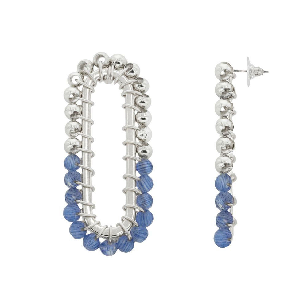 PANNEE BY PANACEA Silver Tone Crystal Bead Open Oval Stud Earrings