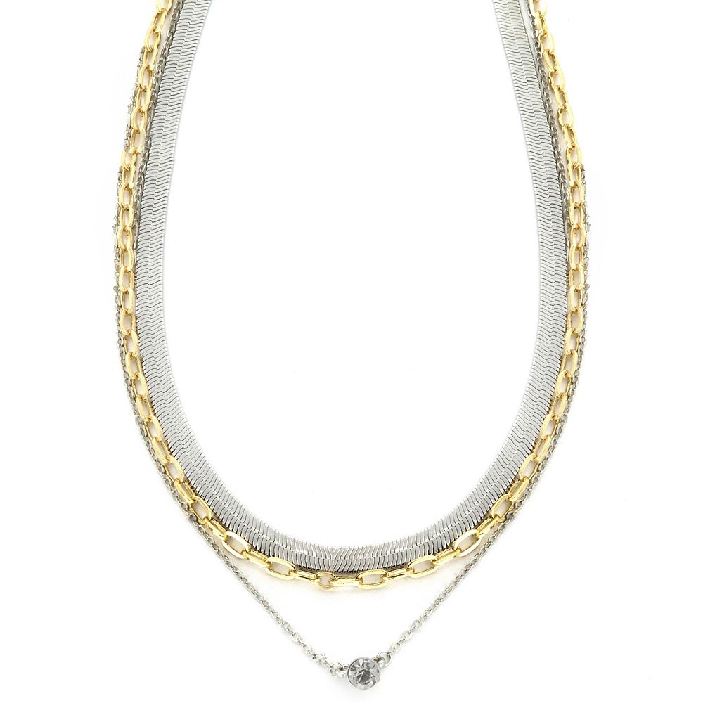 PANNEE BY PANACEA Two Tone Crystal Layered Snake Chain Necklace