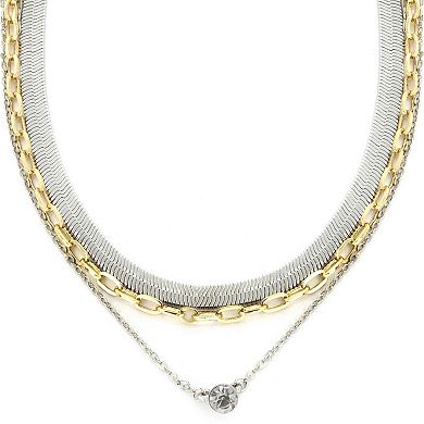 PANNEE BY PANACEA Two Tone Crystal Layered Snake Chain Necklace