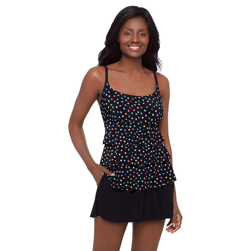 Women's Great Lengths Dots Triple Ruffle Skirtini One-Piece Swimsuit