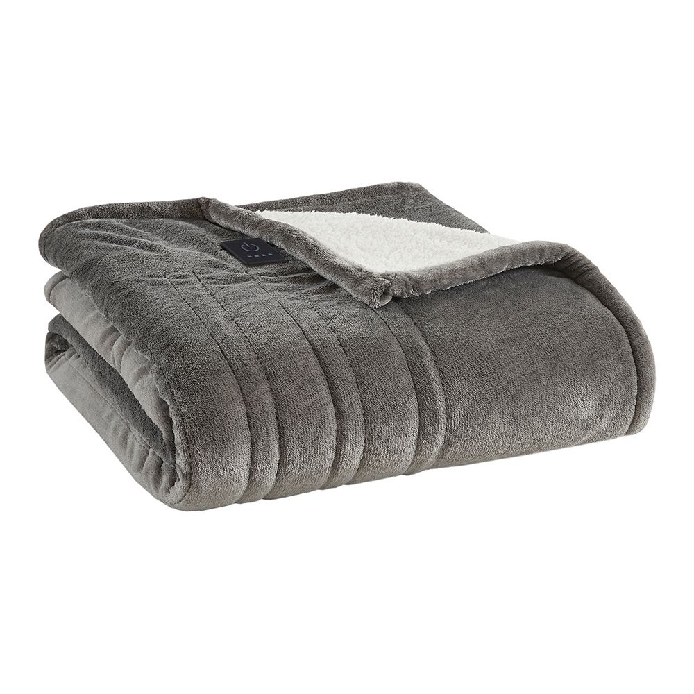 Serta Plush To Sherpa Heated Electric Throw Blanket with Built-in ...