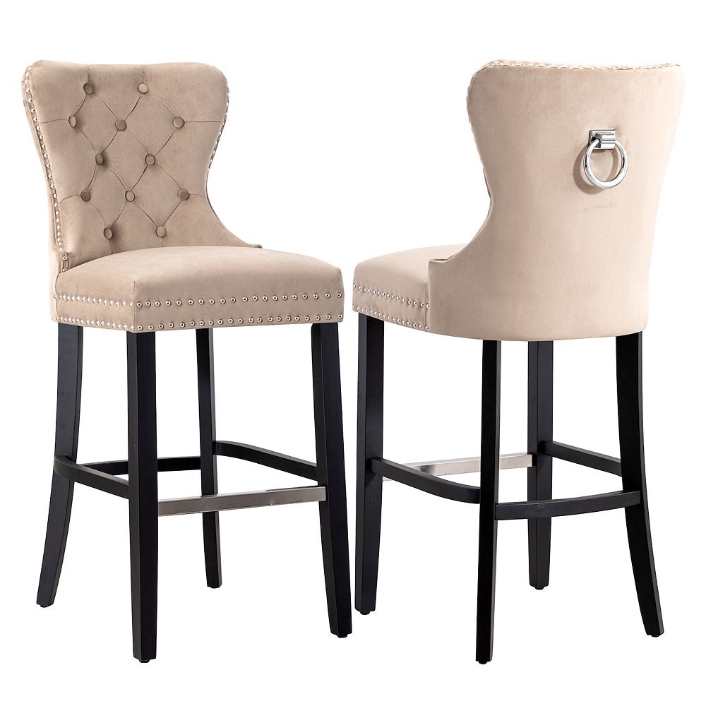 Westintrends 29" Tufted Velvet Bar Stool (set Of 2), Black