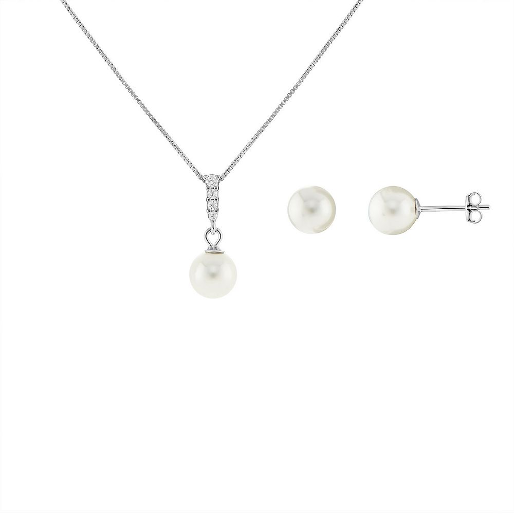 PRIMROSE Sterling Silver Simulated Pearl & Cubic Zirconia Pendant ...