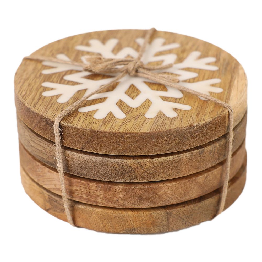St. Nicholas Square® 4 pc Snowflake Wood Coaster Set