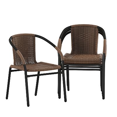 Flash Furniture 4 Pack Black Rattan Indoor Outdoor Restaurant Stack Chair
