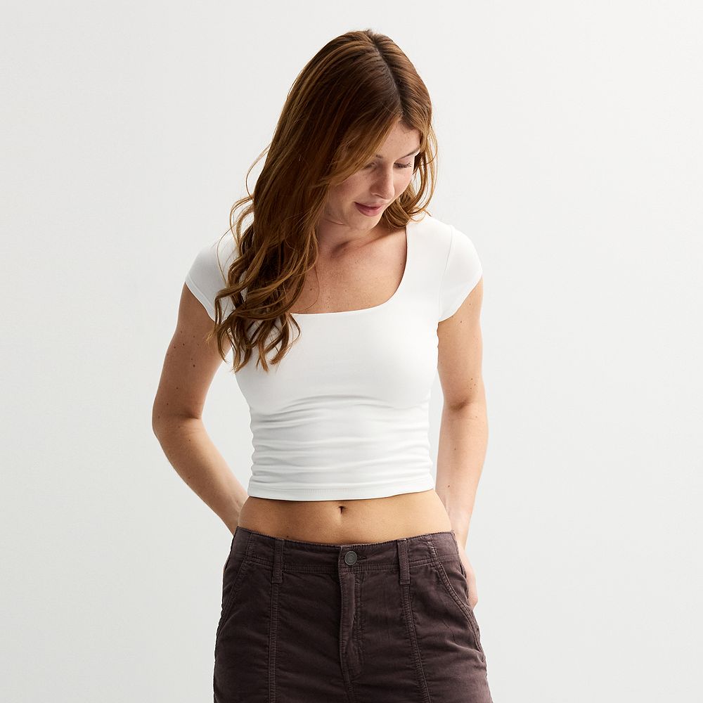 Juniors' Harper & Ivy Short Contour Sleeve Squareneck Top