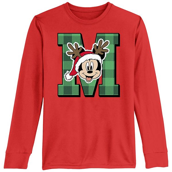 Disney's Mickey Mouse With Antlers Santa Hat Boys 8-20 Graphic Tee