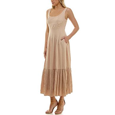 Women's Taylor Square Neck Pleat Tiered Midi Dress
