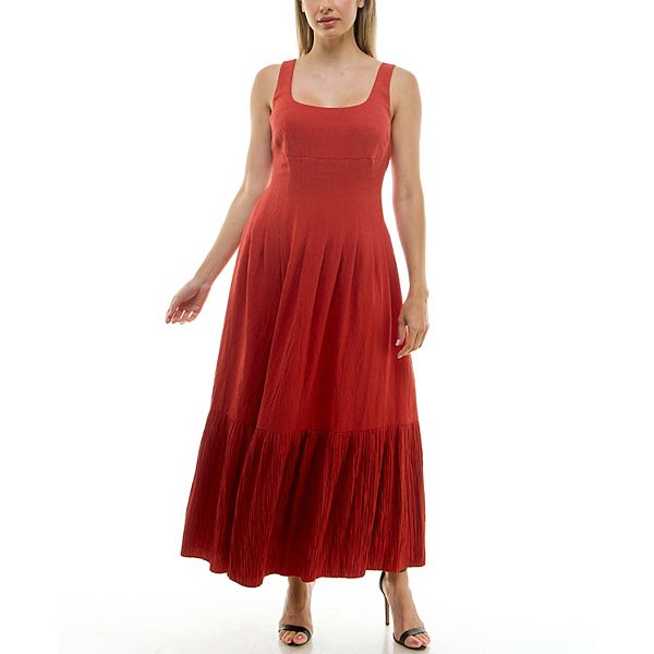 Women's Taylor Square Neck Pleat Tiered Midi Dress