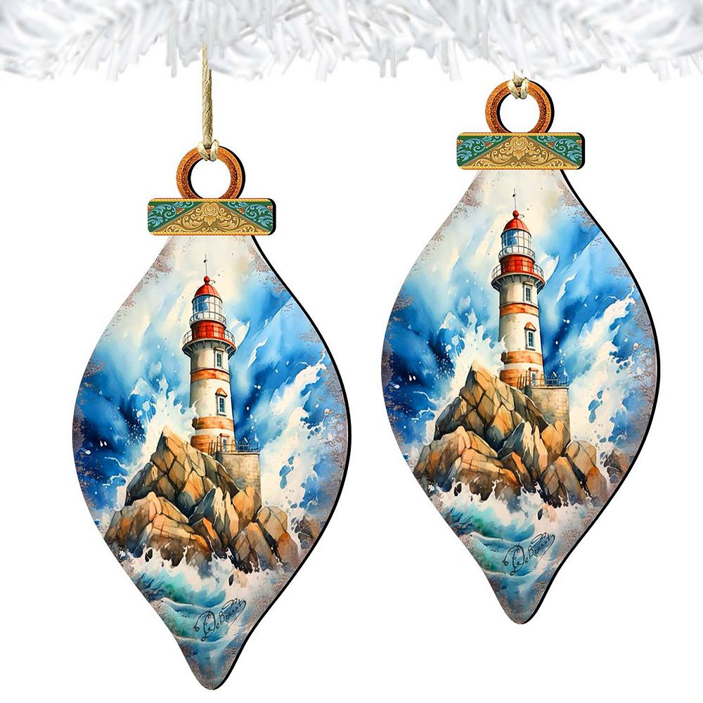 Wooden Christmas Tree Decorations - Lighthouse Wooden Ornaments Set Of ...