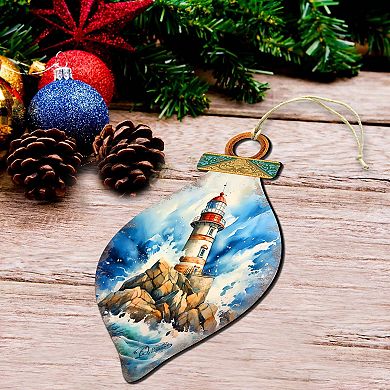 Wooden Christmas Tree Decorations - Lighthouse Wooden Ornaments Set Of ...