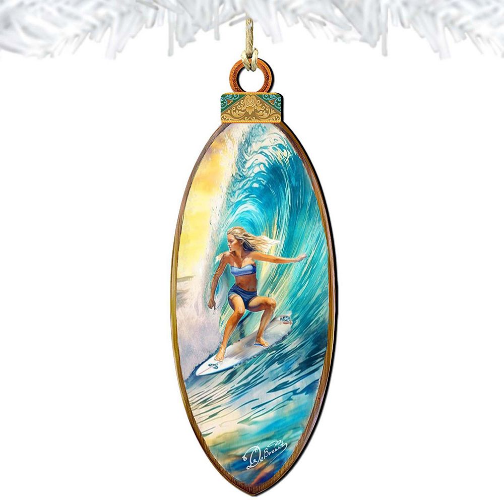 Nautical Christmas Decor - Surfer Girl's Ride Wooden Ornaments By G ...