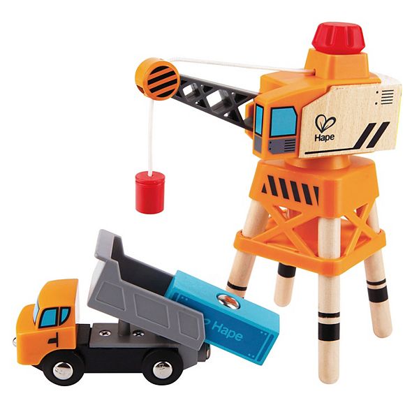 Hape Large Boom Crane & Truck Construction Toys Set