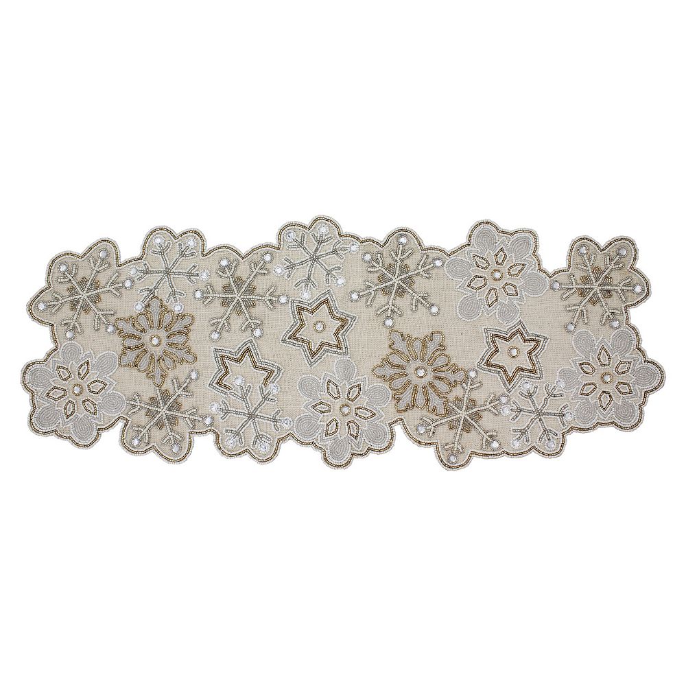 St. Nicholas Square® Snowflake Beaded On Burlap Holiday Table Runner