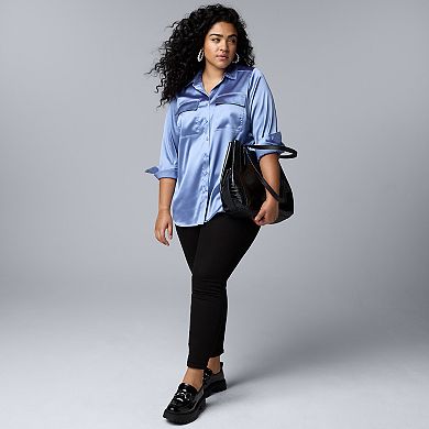 Plus Size Simply Vera Vera Wang Satin Utility Shirt