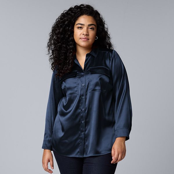 Plus Size Simply Vera Vera Wang Satin Utility Shirt