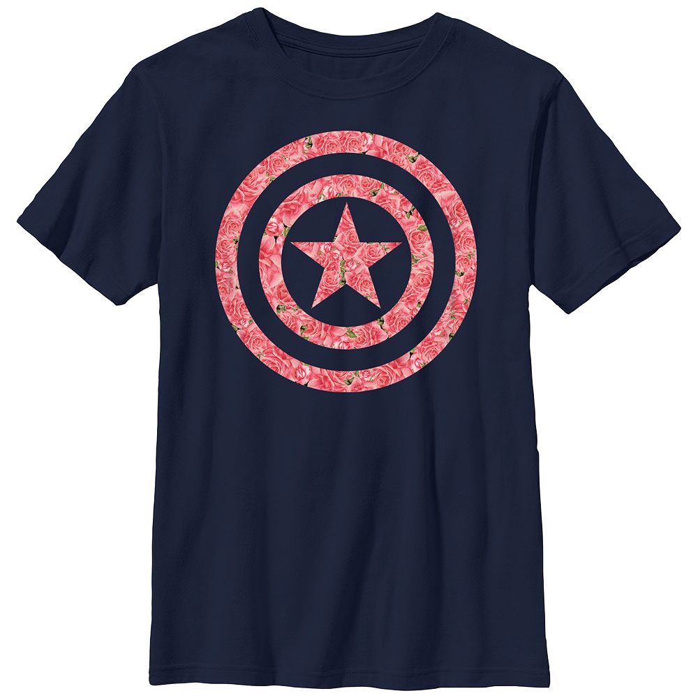 Boys 8-20 Husky Marvel Captain America Roses Filled Emblem Graphic Tee