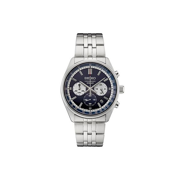 Seiko Men's Essentials Blue Dial Stainless Steel Chronograph Watch