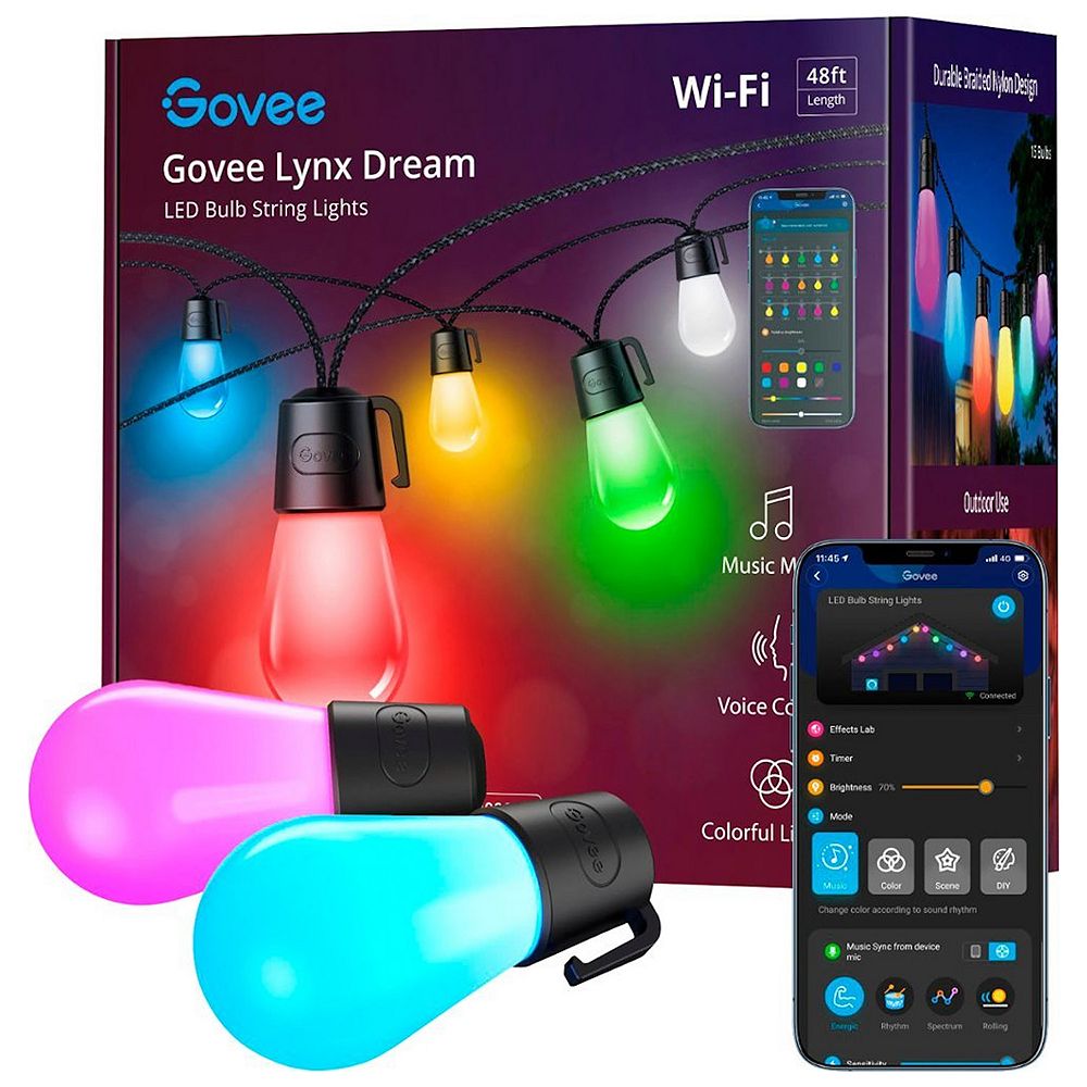 Govee 48ft. 15 Bulb RGBW WiFi+Bluetooth String Lights