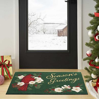 St. Nicholas Square® 19.5" x 30" Green Seasons Greetings Holiday Accent Rug
