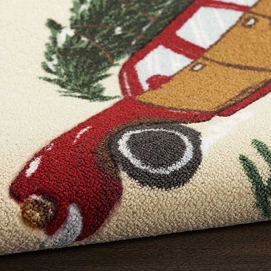 St. Nicholas Square® 19.5" x 30" Tan Happy Holiday Accent Rug