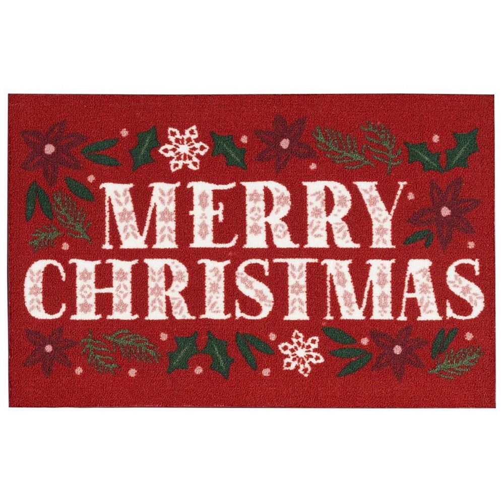 St. Nicholas Square® 19.5" x 30" Red Merry Christmas Holiday Accent Rug