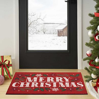 St. Nicholas Square® 19.5" x 30" Red Merry Christmas Holiday Accent Rug