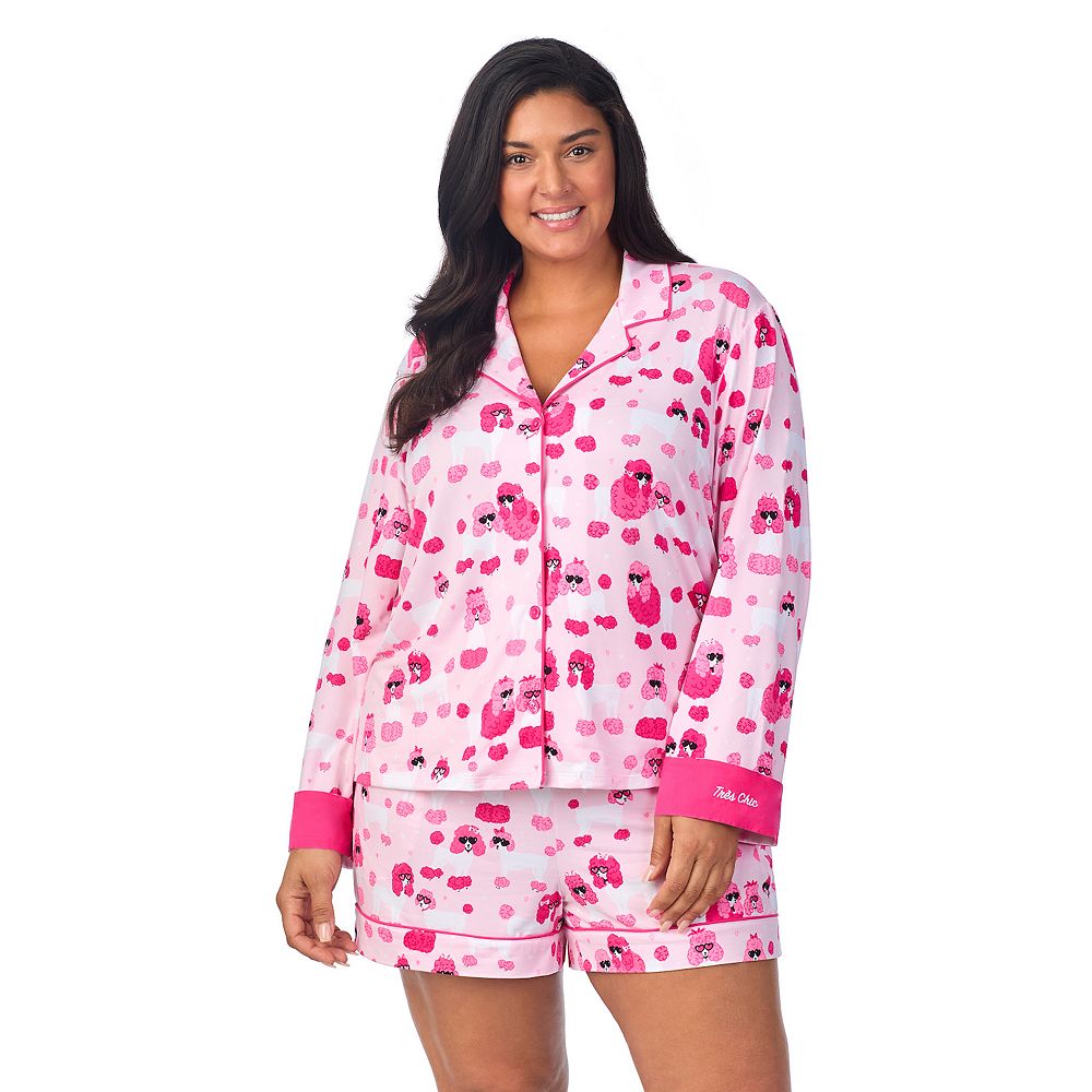 Plus Size Beauty Sleep Social Long Sleeve Pajama Shirt & Pajama Shorts ...