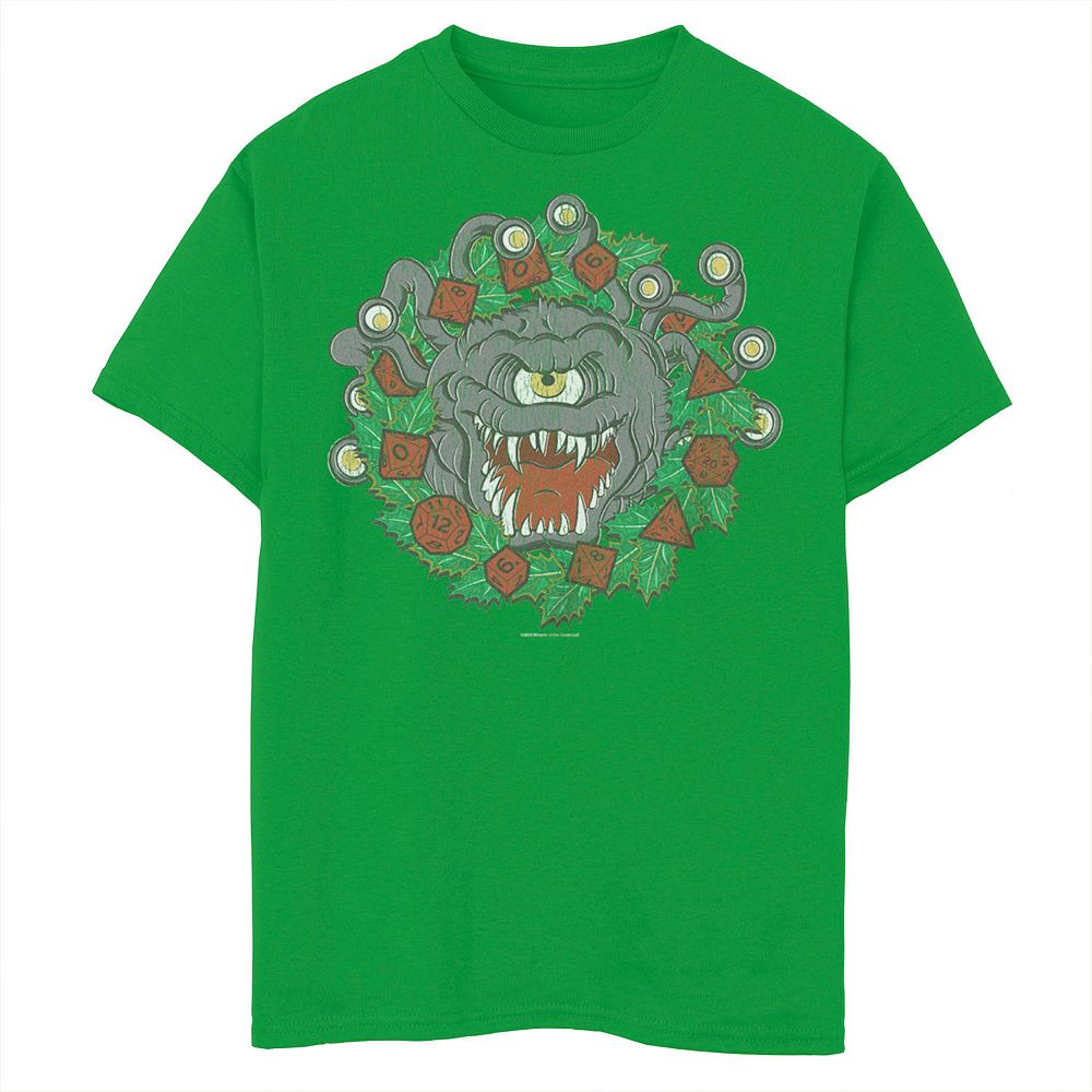 Boys Dungeons & Dragons Christmas Beholder Wreath Graphic Tee