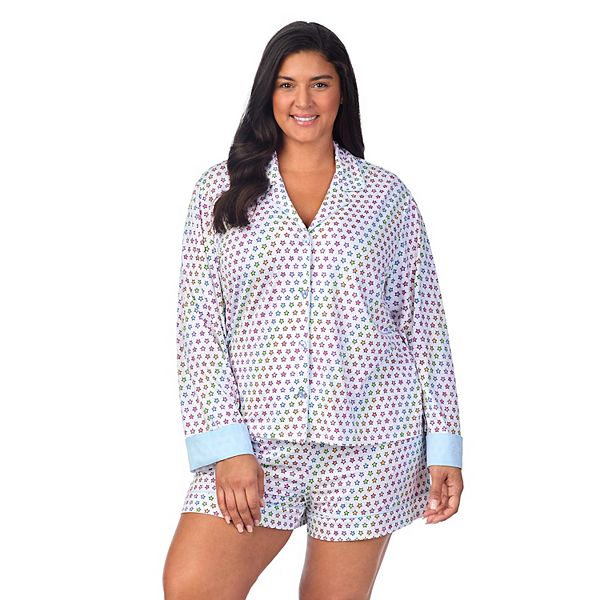 Plus Size Beauty Sleep Social Pajama Long Sleeve Notch Top & Pajama ...