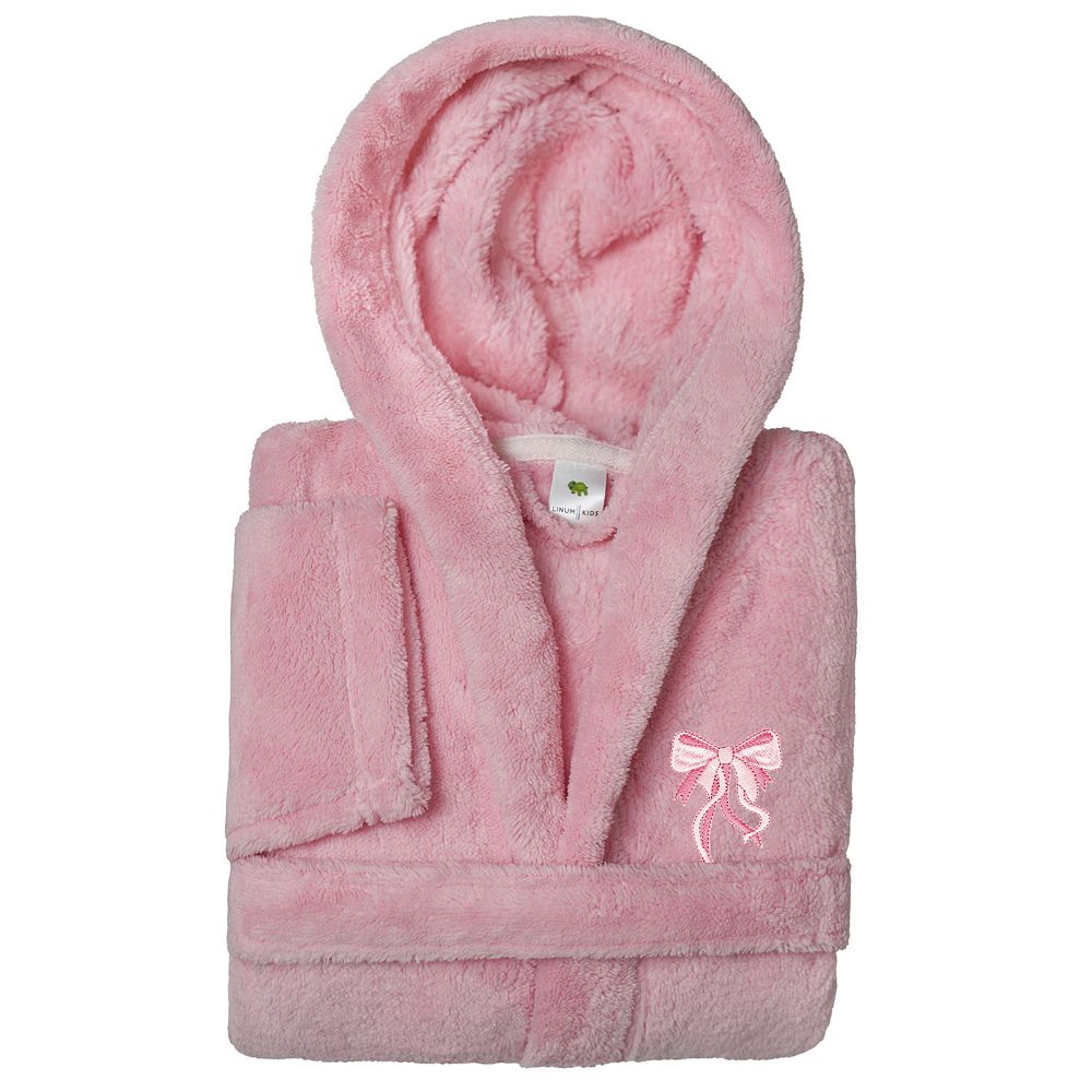 Linum Home Textiles Kids Super Plush Hooded Pink Bow Bath Robe