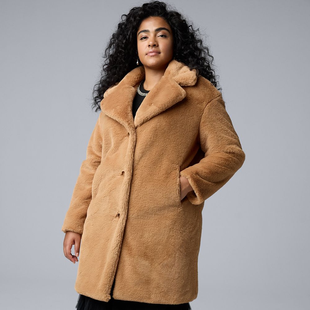 Plus Size Simply Vera Vera Wang Long Faux Fur Coat