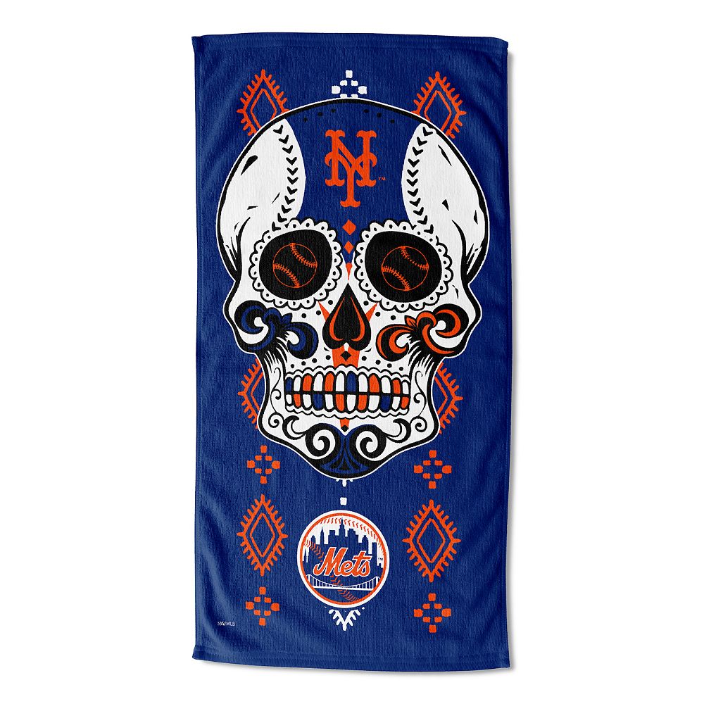 New York Mets Candy Sugar Skull Printed Beach Towel
