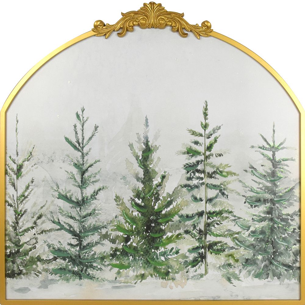 Winter Evergreen Trees Scene Arched Framed Wall Art